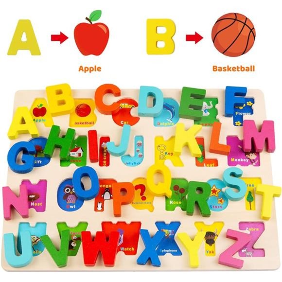Toys | 3 Pack Wooden Puzzles Alphabet Number Shape Learning Puzzle For ...
